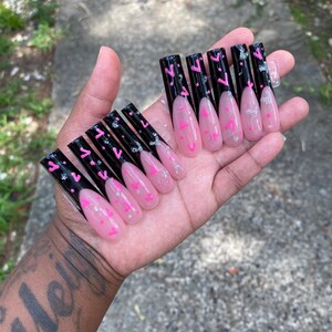 Xl French Tips With Pink Hearts - Etsy
