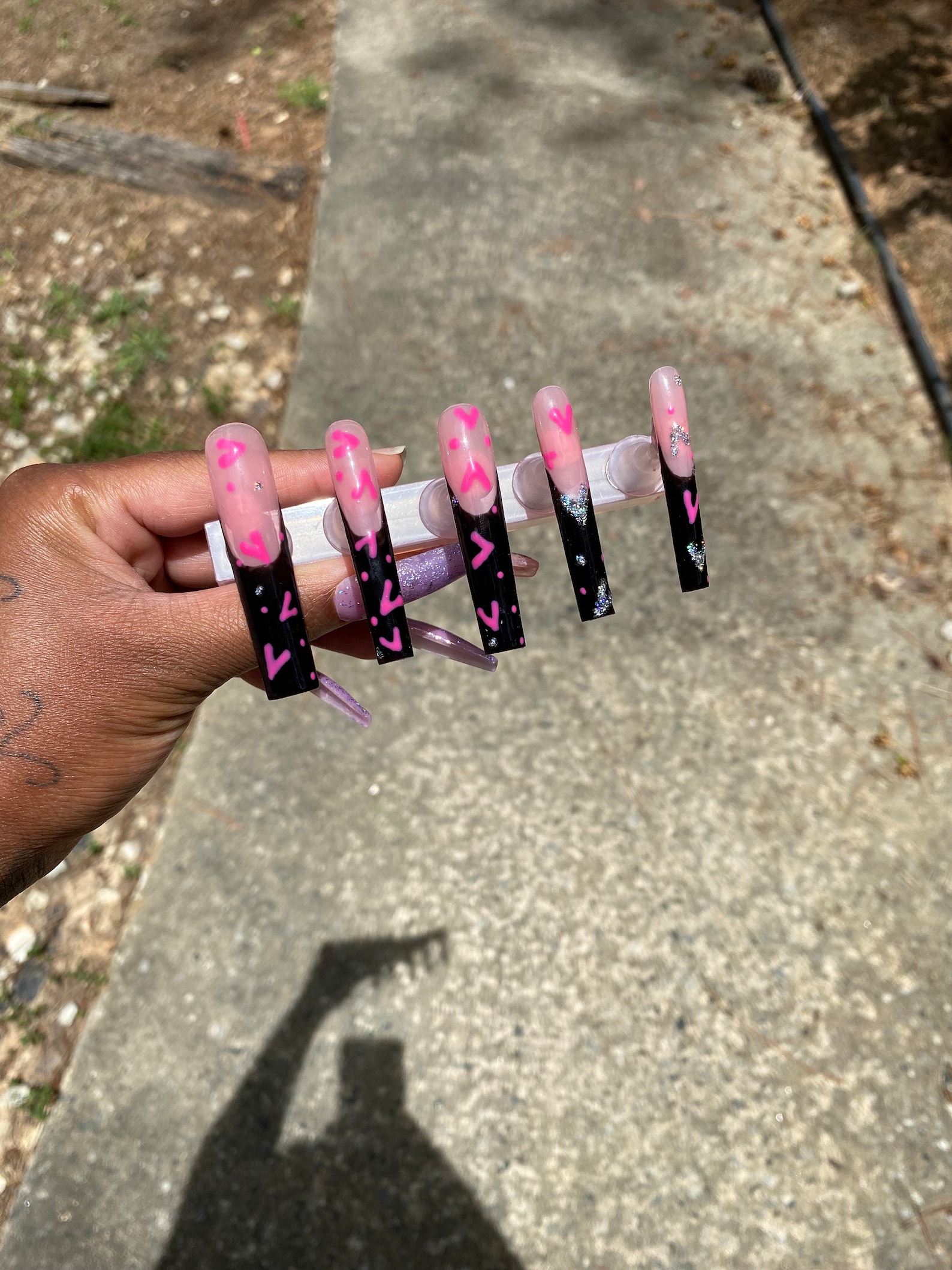 Xl French Tips With Pink Hearts - Etsy