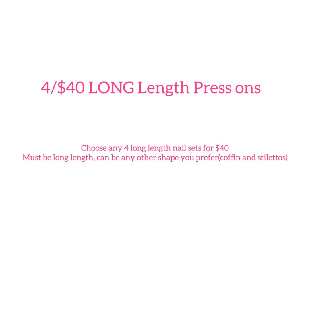 Press Ons NAIL BUNDLE 4/40 (four Long Length Press Ons Bundle ...
