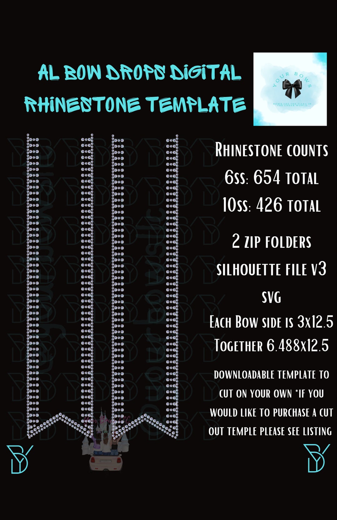 AL Bow Drops 3 Inch Cheer Bow Template Download, Rhinestone Template ...