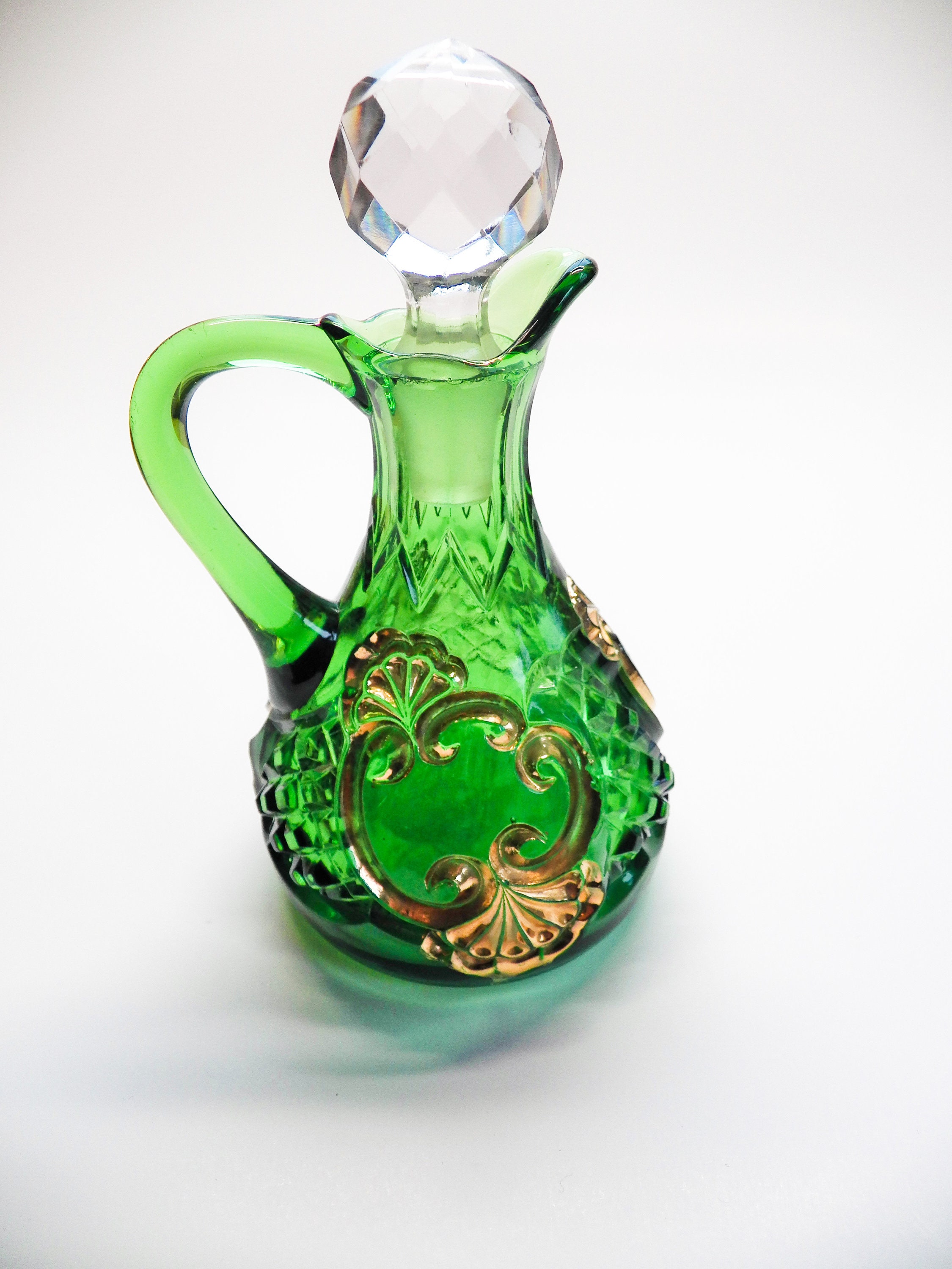 Antique CROESUS Emerald Green Glass Cruet 1897 Product of the Riverside ...