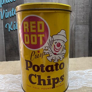 Vintage Red Dot Potato Chip Clown Tin Yellow Red White Canister - Etsy