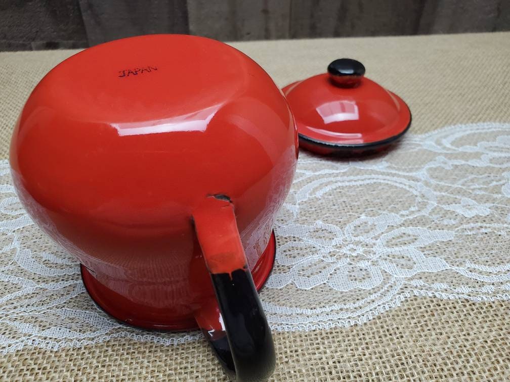 Mini Red Enamelware Tea Pot Kettle Japan Vintage Miniature - Etsy