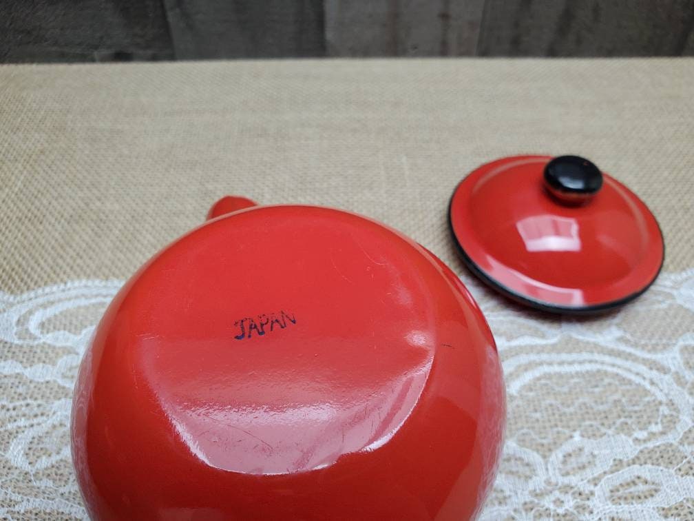 Mini Red Enamelware Tea Pot Kettle Japan Vintage Miniature - Etsy