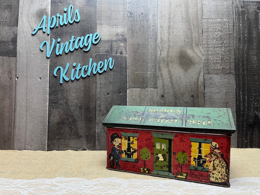 Vintage Sharp’s Super Kreem Toffee Candy Tin Metal Box Canister House ...