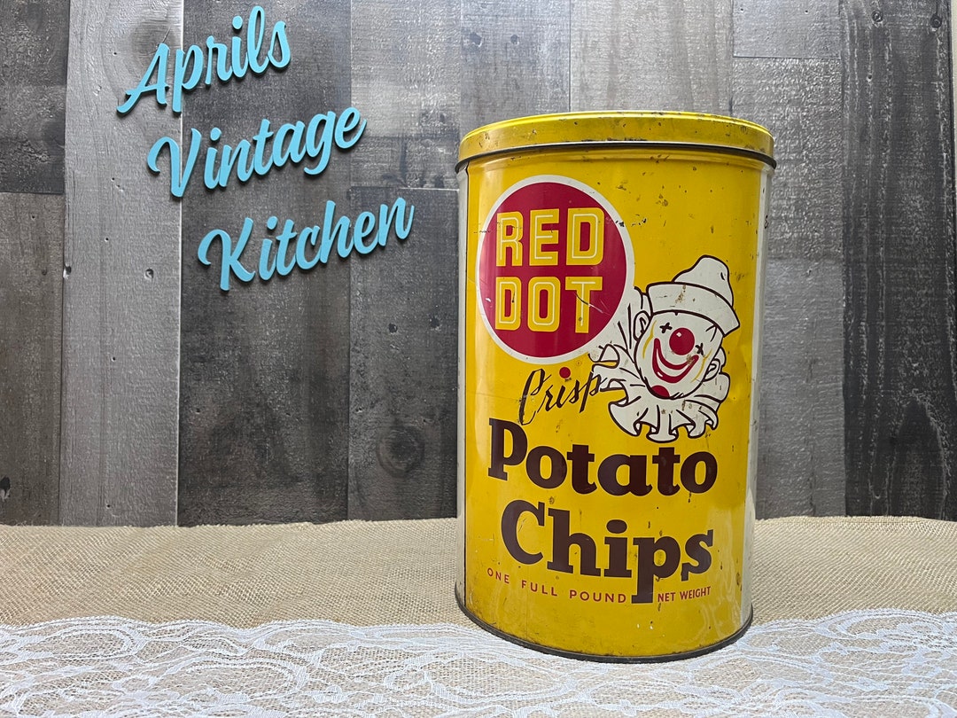 Vintage Red Dot Potato Chip Clown Tin Yellow Red White Canister - Etsy
