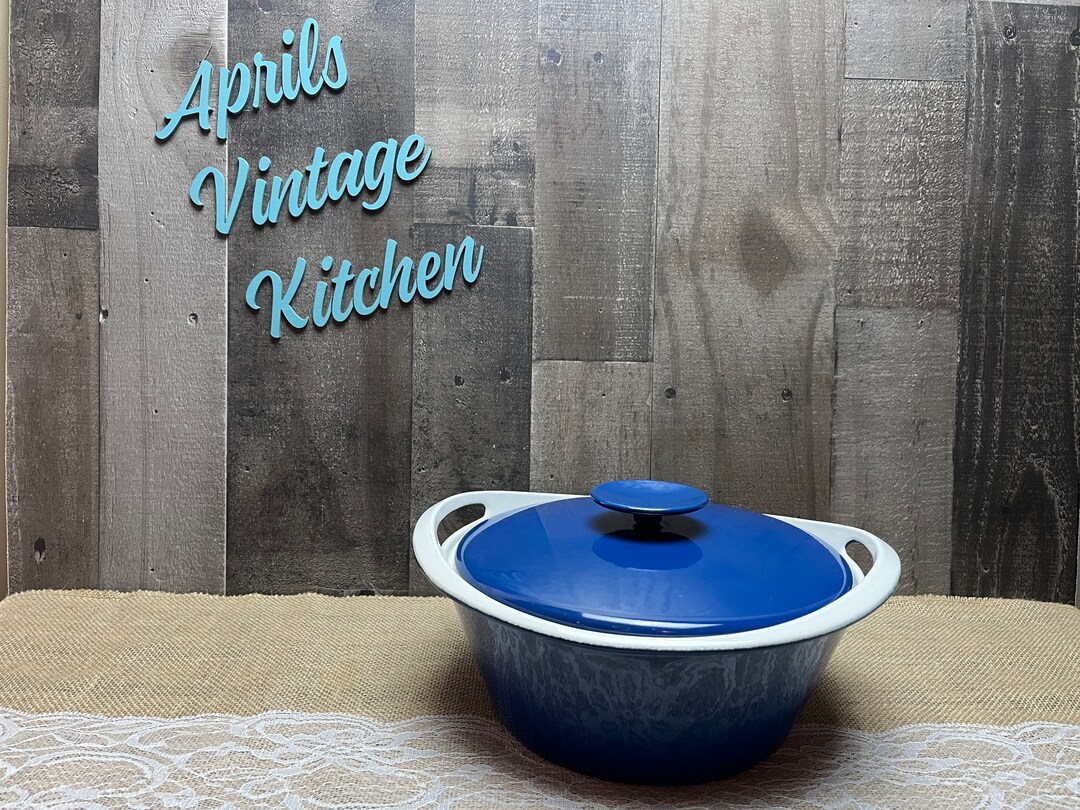 Vintage Blue NACCO 100E Enameled Cast Iron Pot With Lid Casserole Dutch ...