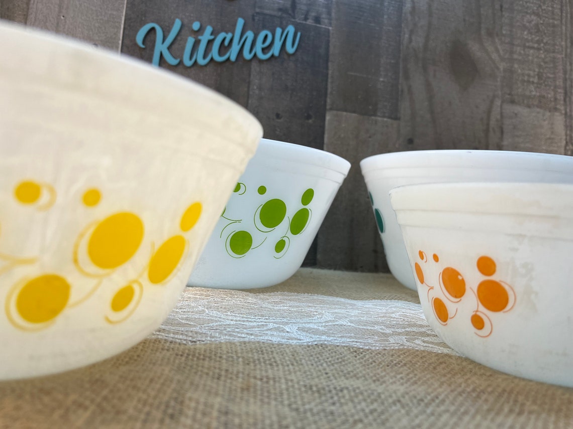 Vintage Mcm federal Atomic Dot Dots Glass Nesting Mixing Bowls Set of 5 ...