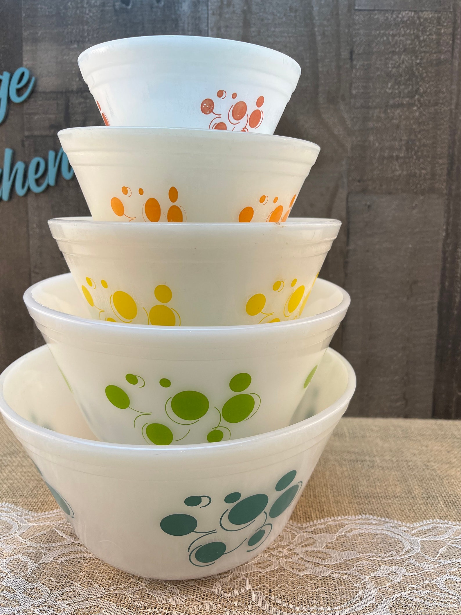 Vintage Mcm federal Atomic Dot Dots Glass Nesting Mixing Bowls Set of 5 ...