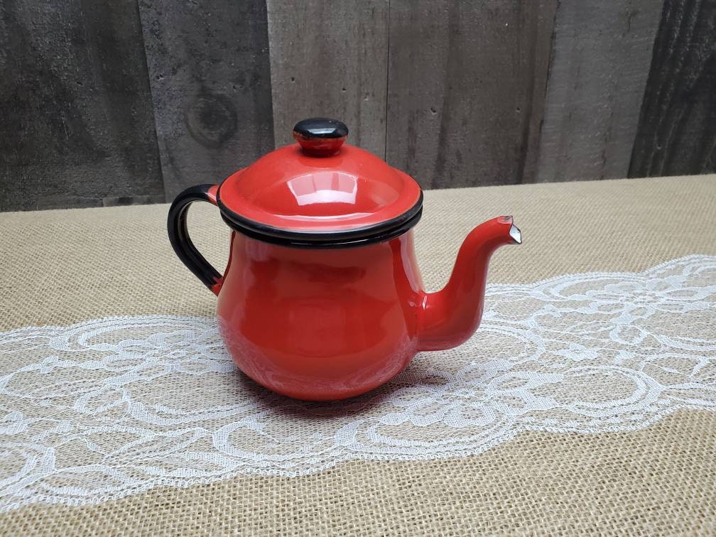 Mini Red Enamelware Tea Pot Kettle Japan Vintage Miniature - Etsy