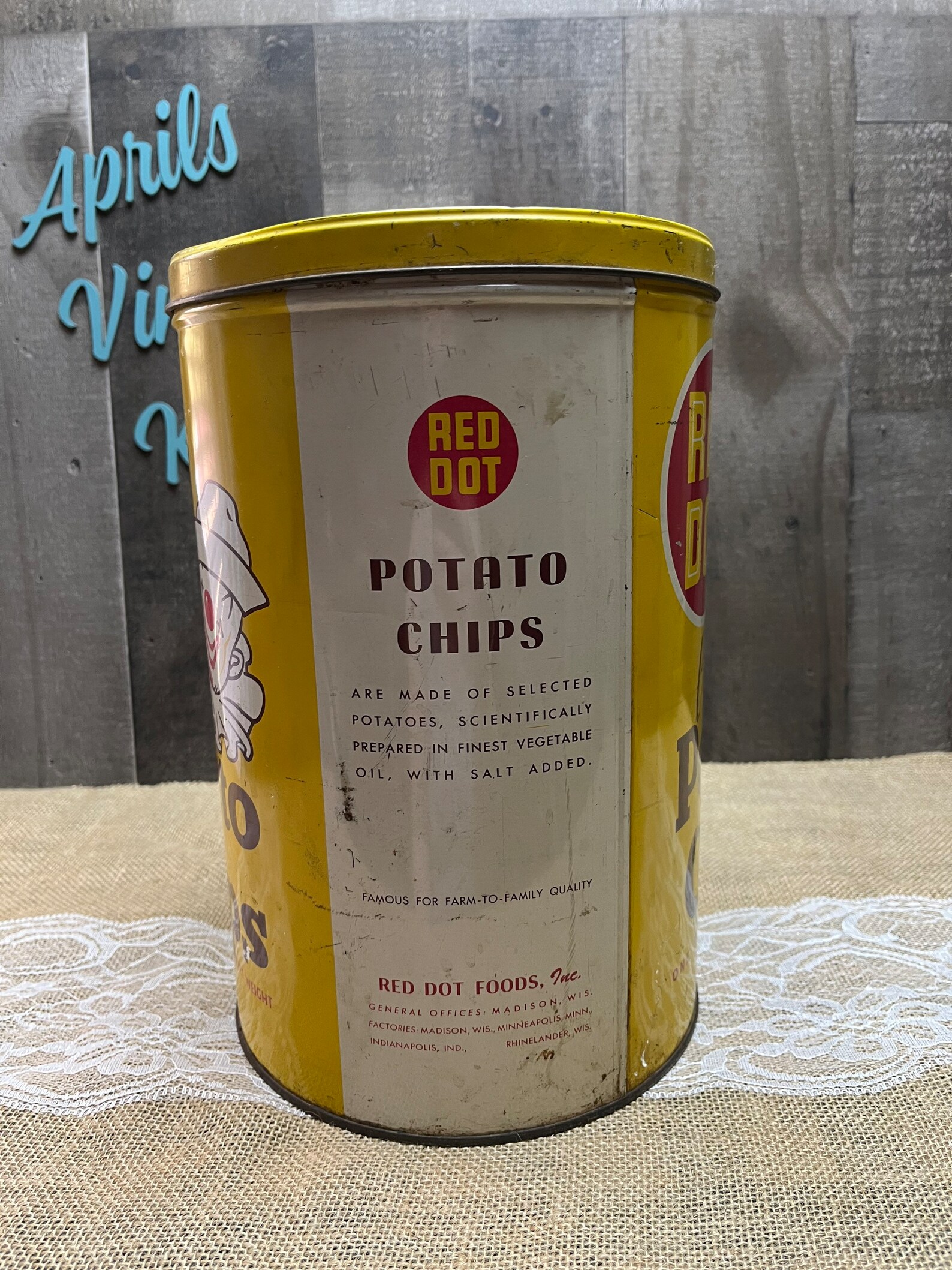 Vintage Red Dot Potato Chip Clown Tin Yellow Red White Canister - Etsy