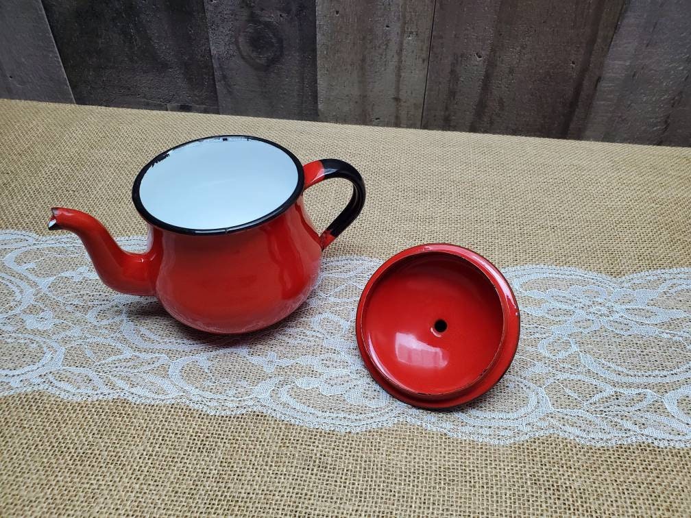 Mini Red Enamelware Tea Pot Kettle Japan Vintage Miniature - Etsy