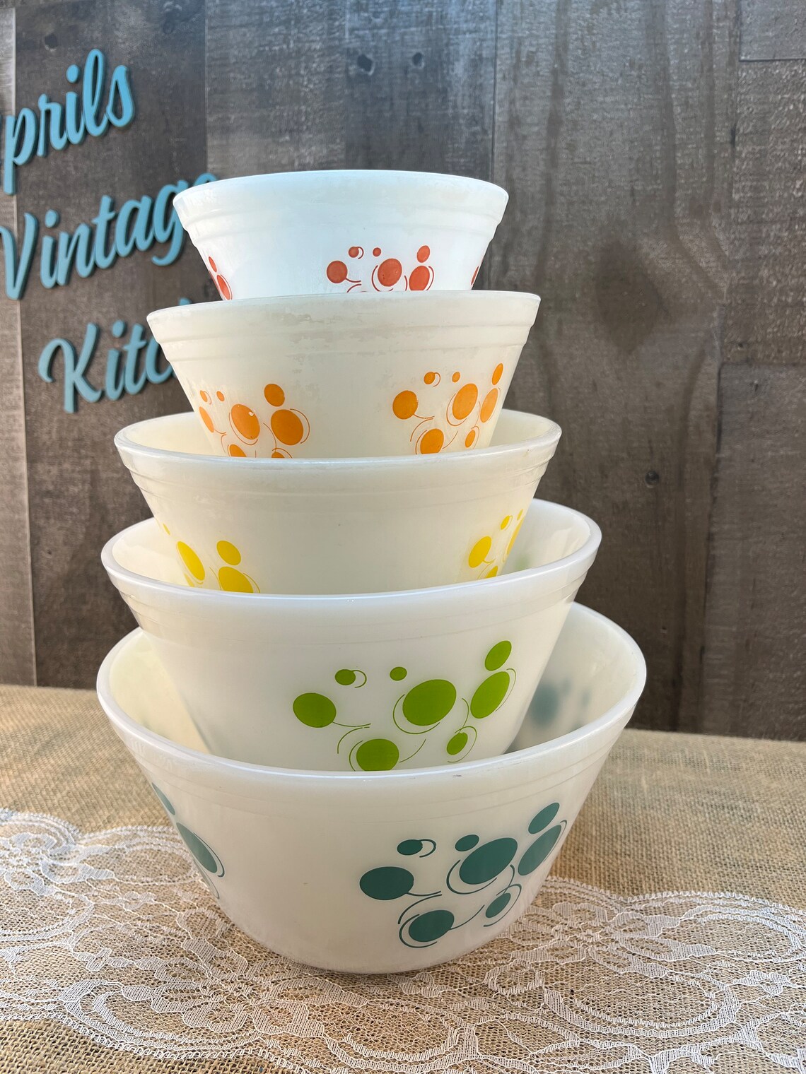 Vintage Mcm federal Atomic Dot Dots Glass Nesting Mixing Bowls Set of 5 ...