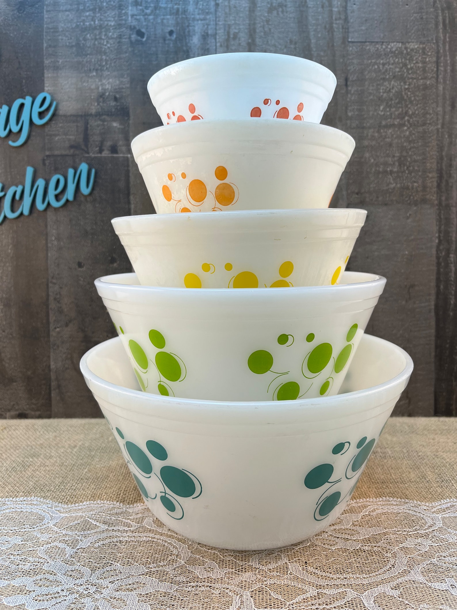 Vintage Mcm federal Atomic Dot Dots Glass Nesting Mixing Bowls Set of 5 - Etsy