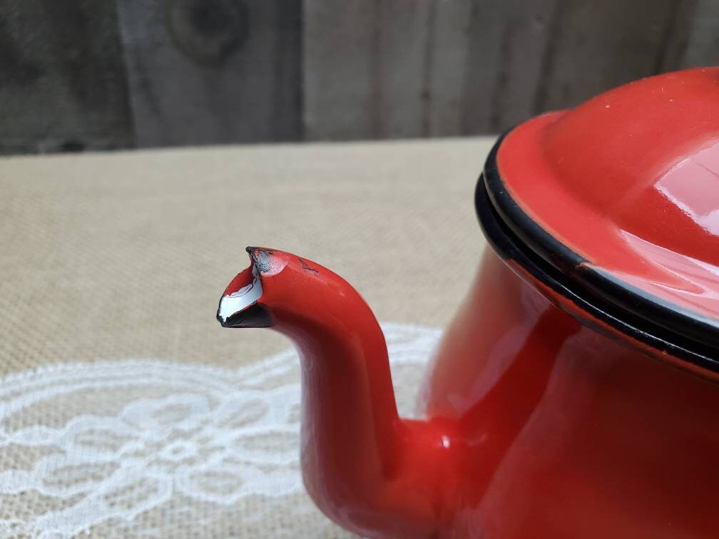 Mini Red Enamelware Tea Pot Kettle Japan Vintage Miniature - Etsy