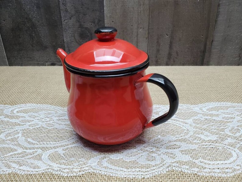 Mini Red Enamelware Tea Pot Kettle Japan Vintage Miniature - Etsy