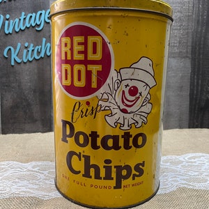 Vintage Red Dot Potato Chip Clown Tin Yellow Red White Canister - Etsy