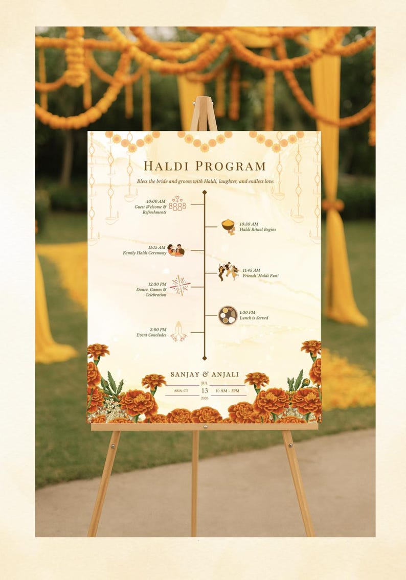 Haldi Ceremony Canva Template: Indian Wedding Invitation, Signage ...