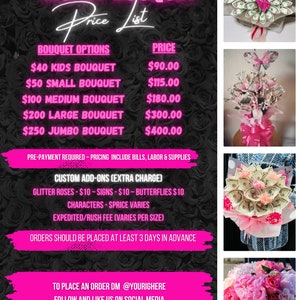 Money Bouquet Price List, DIY Flyer Template Design, Hair Pricing Flyer ...
