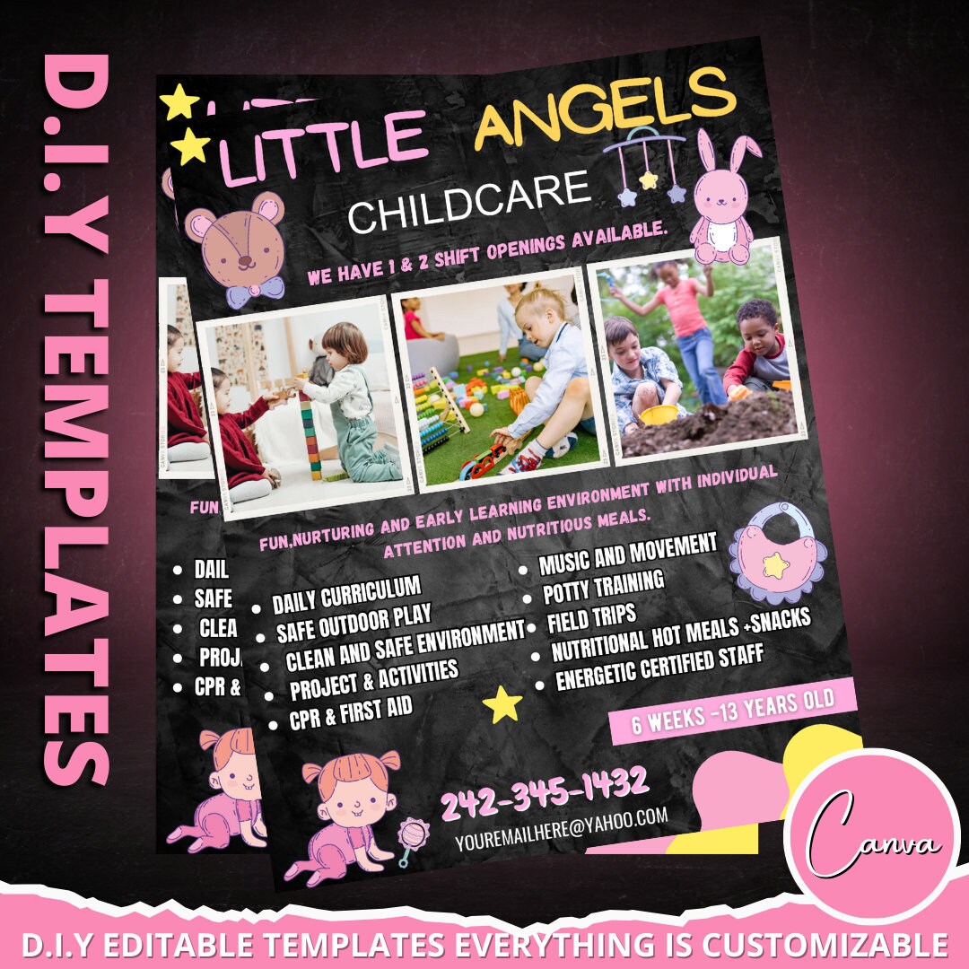 Child Care Flyer Template, Baby Sitting, Playtime Theme, Daycare Poster ...