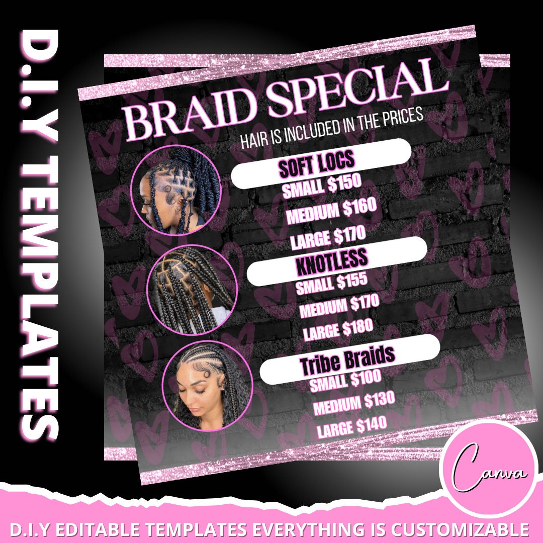 Braids Specials Flyer, DIY Flyer Template Design, Braids Appointment ...
