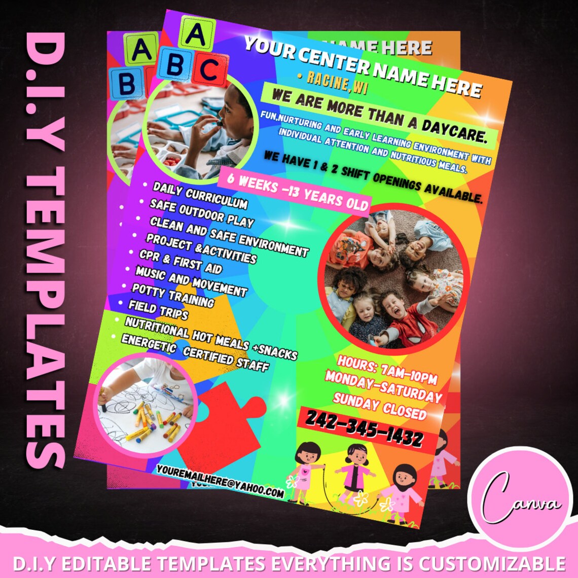 Child Care Flyer Template, Baby Sitting, Playtime Theme, Daycare Poster ...