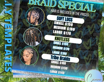 Braids Specials Flyer, DIY Flyer Template Design, Braids Appointment ...
