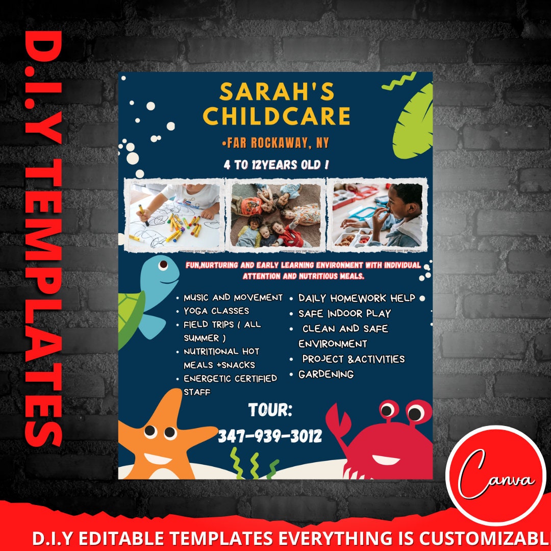 Child Care Flyer Template, Baby Sitting, Playtime Theme, Daycare Poster ...