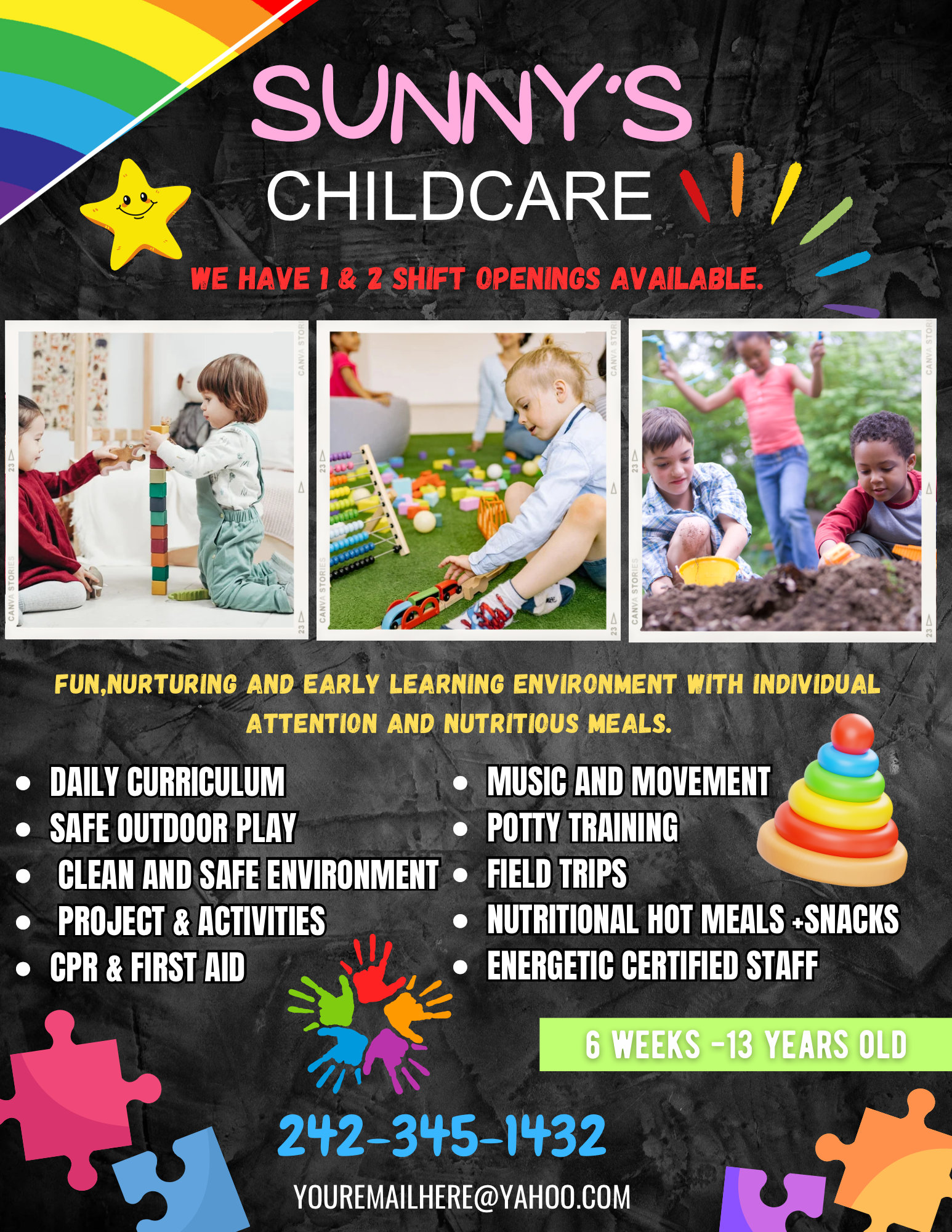 Child Care Flyer Template, Baby Sitting, Playtime Theme, Daycare Poster ...