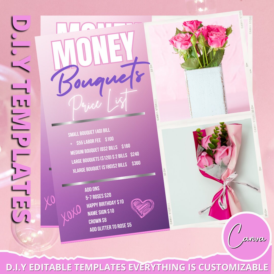 Money Bouquet Price List, DIY Flyer Template Design, Hair Pricing Flyer ...