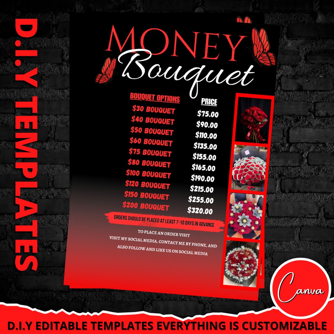 Money Bouquet Price List, DIY Flyer Template Design, Pricing Flyer ...