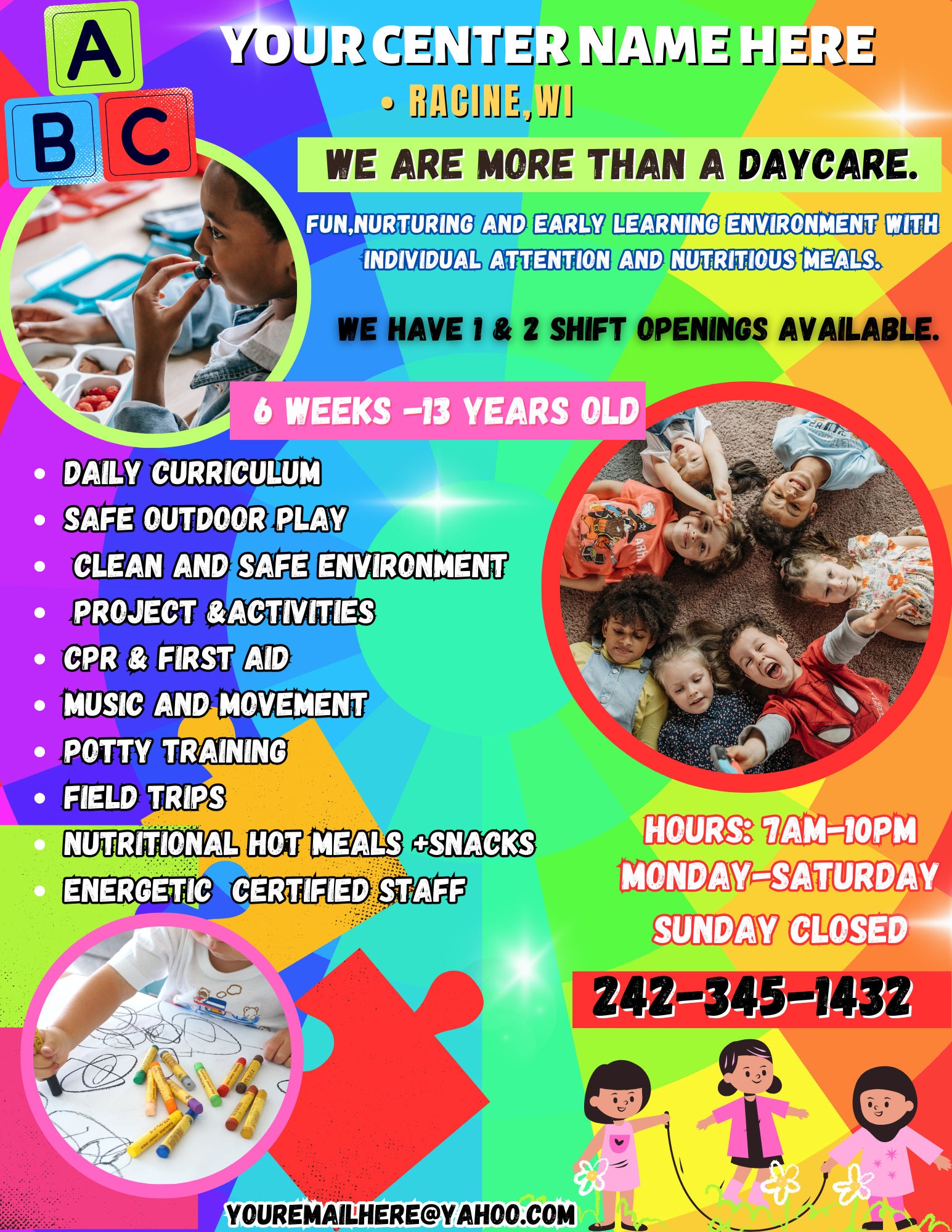 Child Care Flyer Template, Baby Sitting, Playtime Theme, Daycare Poster ...