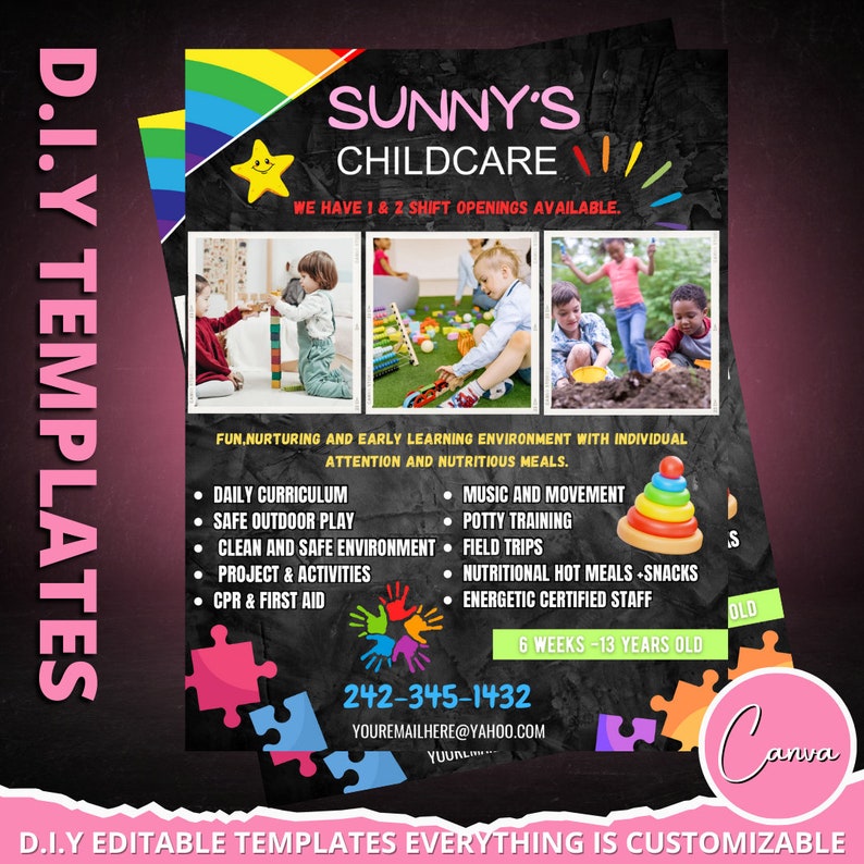 Child Care Flyer Template, Baby Sitting, Playtime Theme, Daycare Poster ...