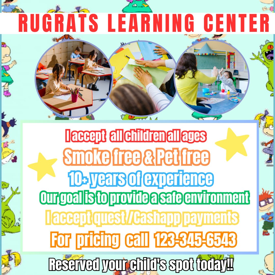 Child Care Flyer Template, Baby Sitting, Playtime Theme, Daycare Poster ...