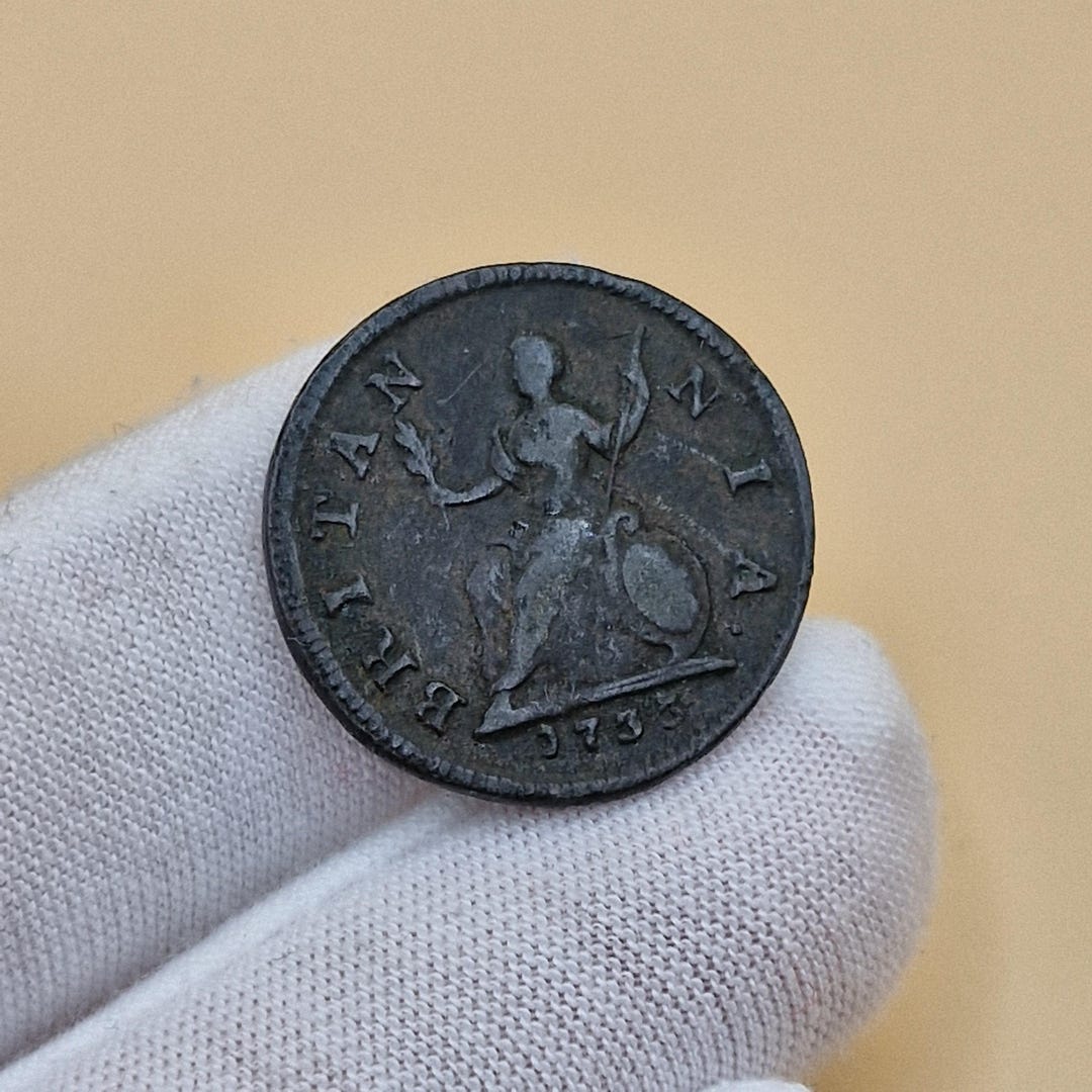 Genuine 1733 George II Copper Farthing - Rare Dare - Early Milled Coin ...