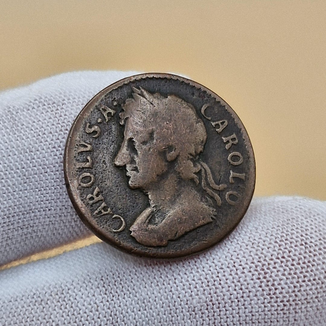 Genuine 1675 Charles II English Copper Farthing - Early Milled Coin ...