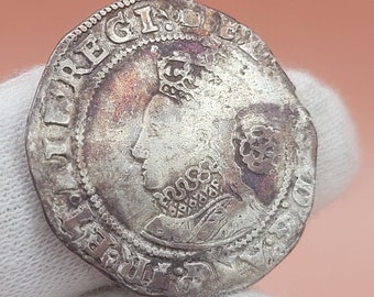 Genuine 1593 Elizabeth 1st Tudor Silver Sixpence Mm Tun Tower Mint ...