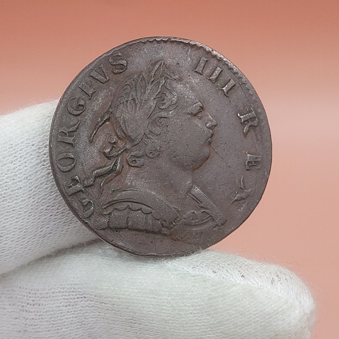 Genuine 1773 3 Over 1 George III Copper Half Penny Coin Early Milled ...