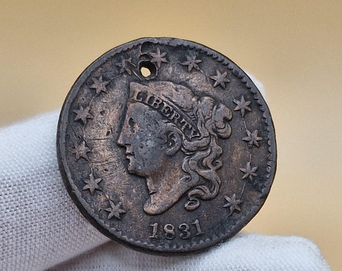 Genuine 1831 United States One Cent - Liberty Head - Holed - Etsy