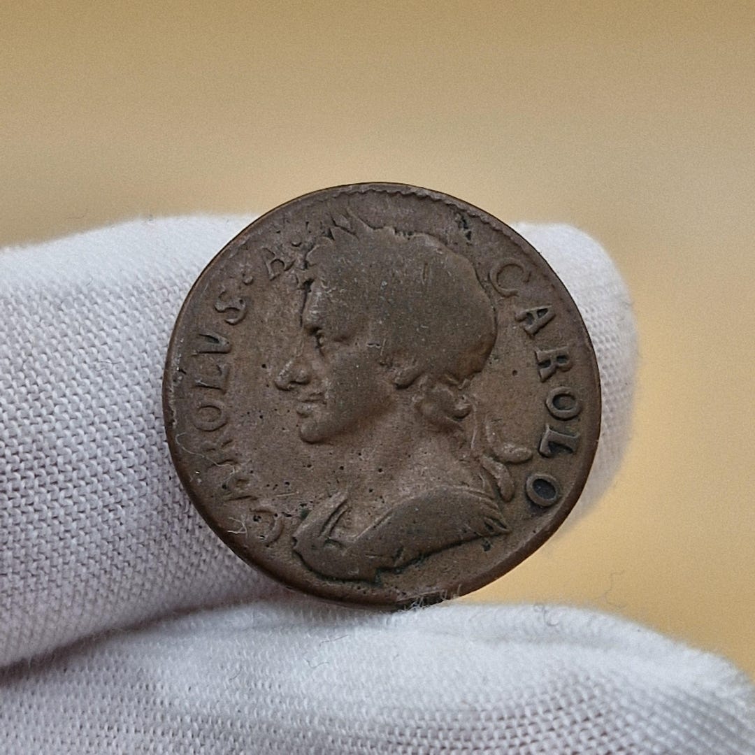 Genuine 1675 Charles II English Copper Farthing - Early Milled Coin ...