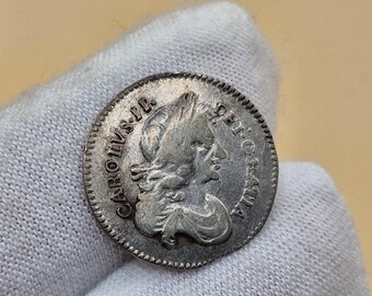 Genuine 1675 Charles II Silver Maundy Three Pence - Rare Coin in Fine ...
