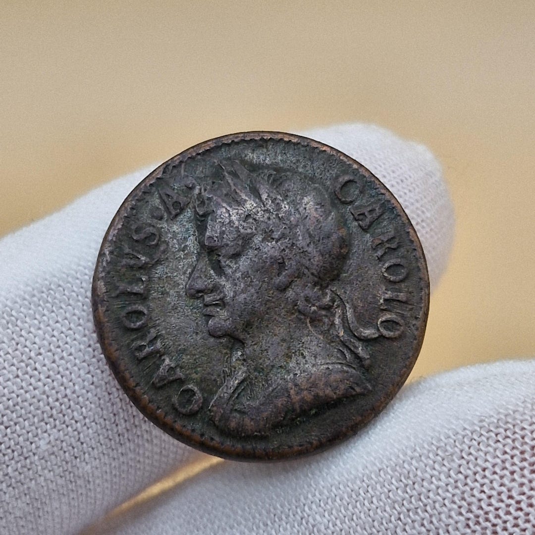 Genuine 1675 Charles II English Copper Farthing - Early Milled Coin ...