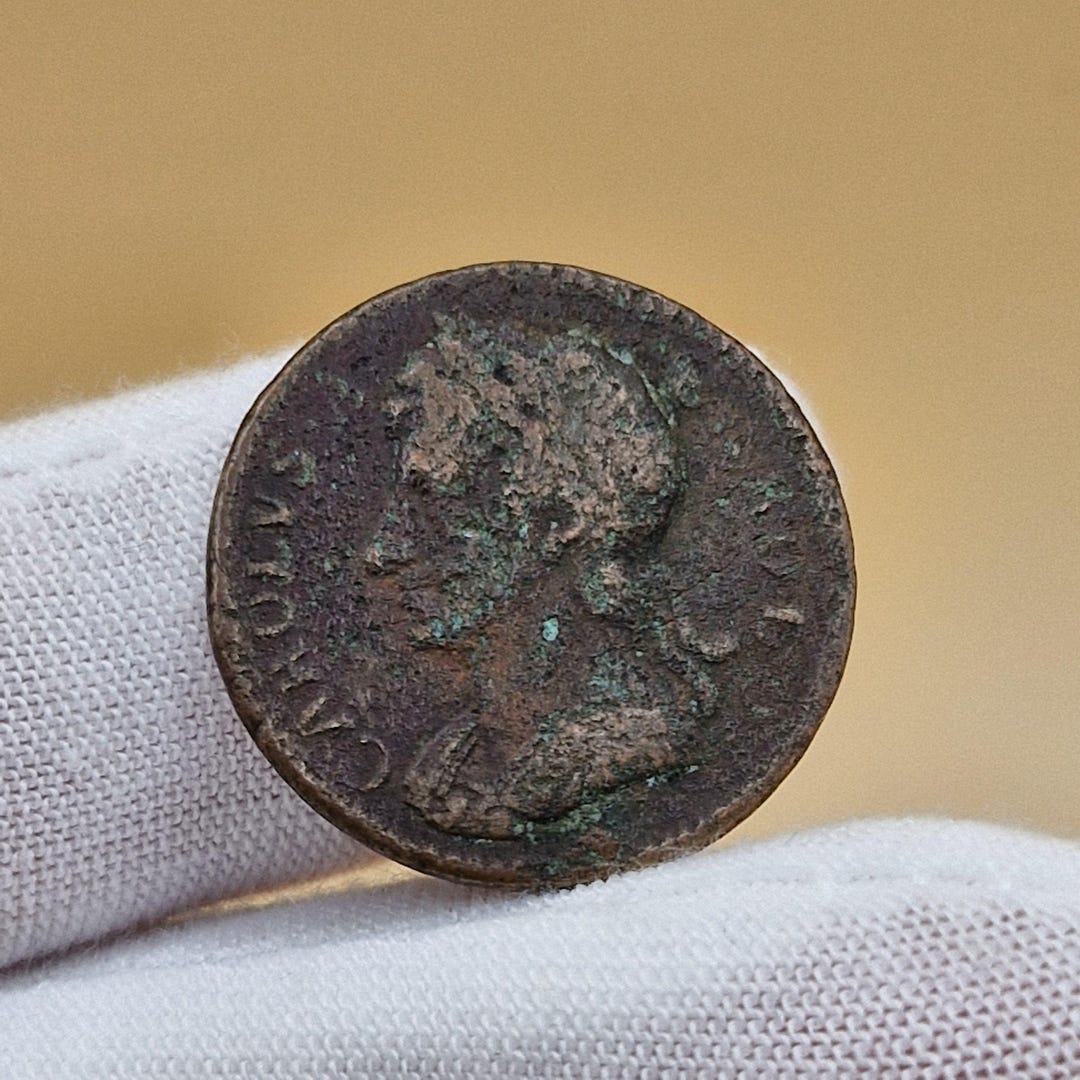 Genuine 1675 Charles II English Copper Farthing - Early Milled Coin ...