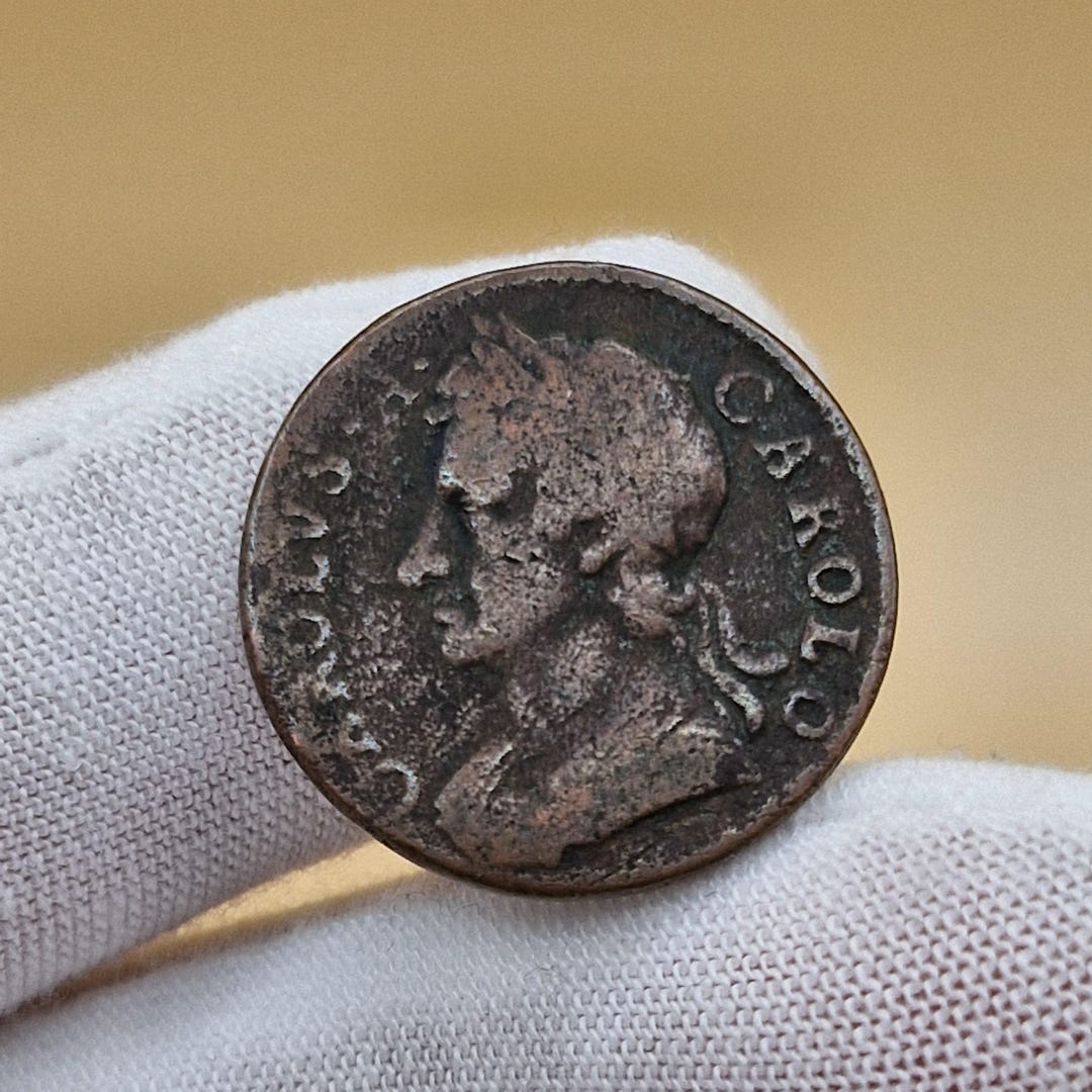 Genuine 1675 Charles II English Copper Farthing - Early Milled Coin ...