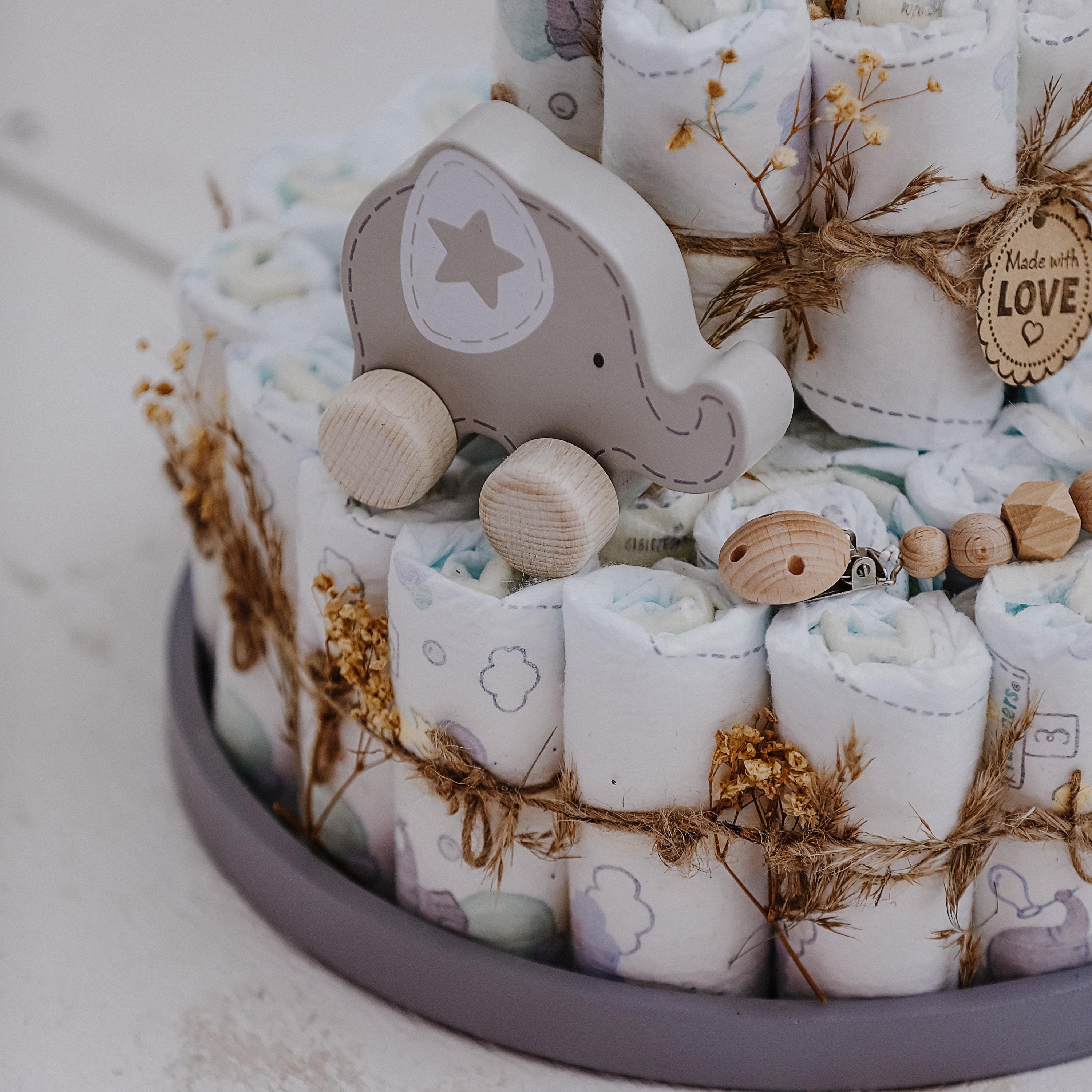 Diaper Cake With Push-along Elephant / Neutral / Diaper Cake Gender ...