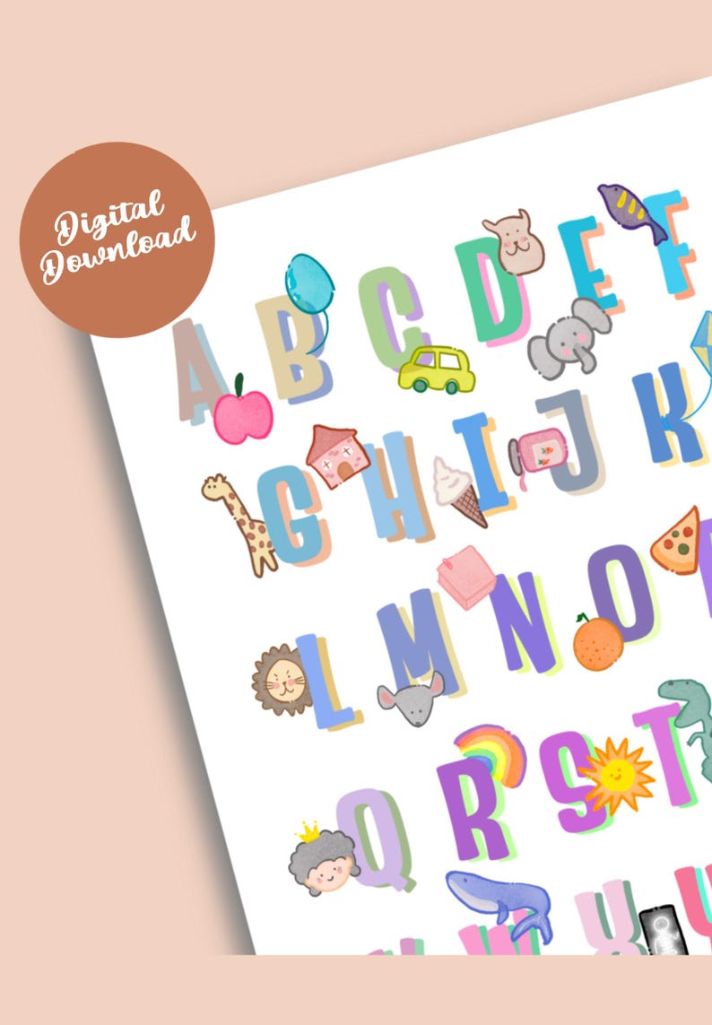 Printable Alphabet Poster for Kids Toddler | Digital Poster Wall Art ...