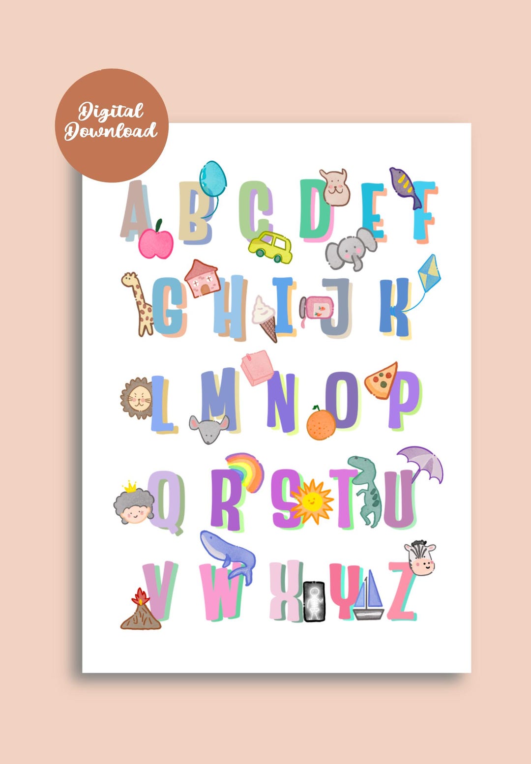 Printable Alphabet Poster for Kids Toddler | Digital Poster Wall Art ...