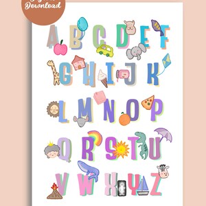 Printable Alphabet Poster for Kids Toddler | Digital Poster Wall Art ...