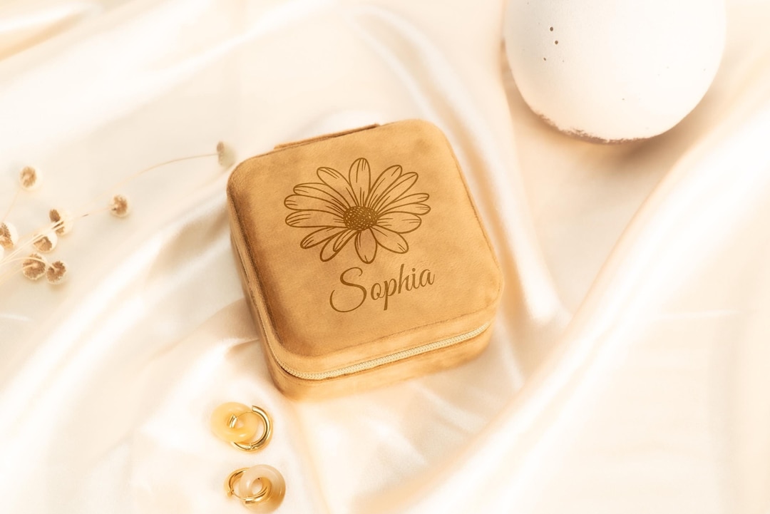 Custom Birth Flower Jewelry Box, Velvet Square Jewelry Storage ...