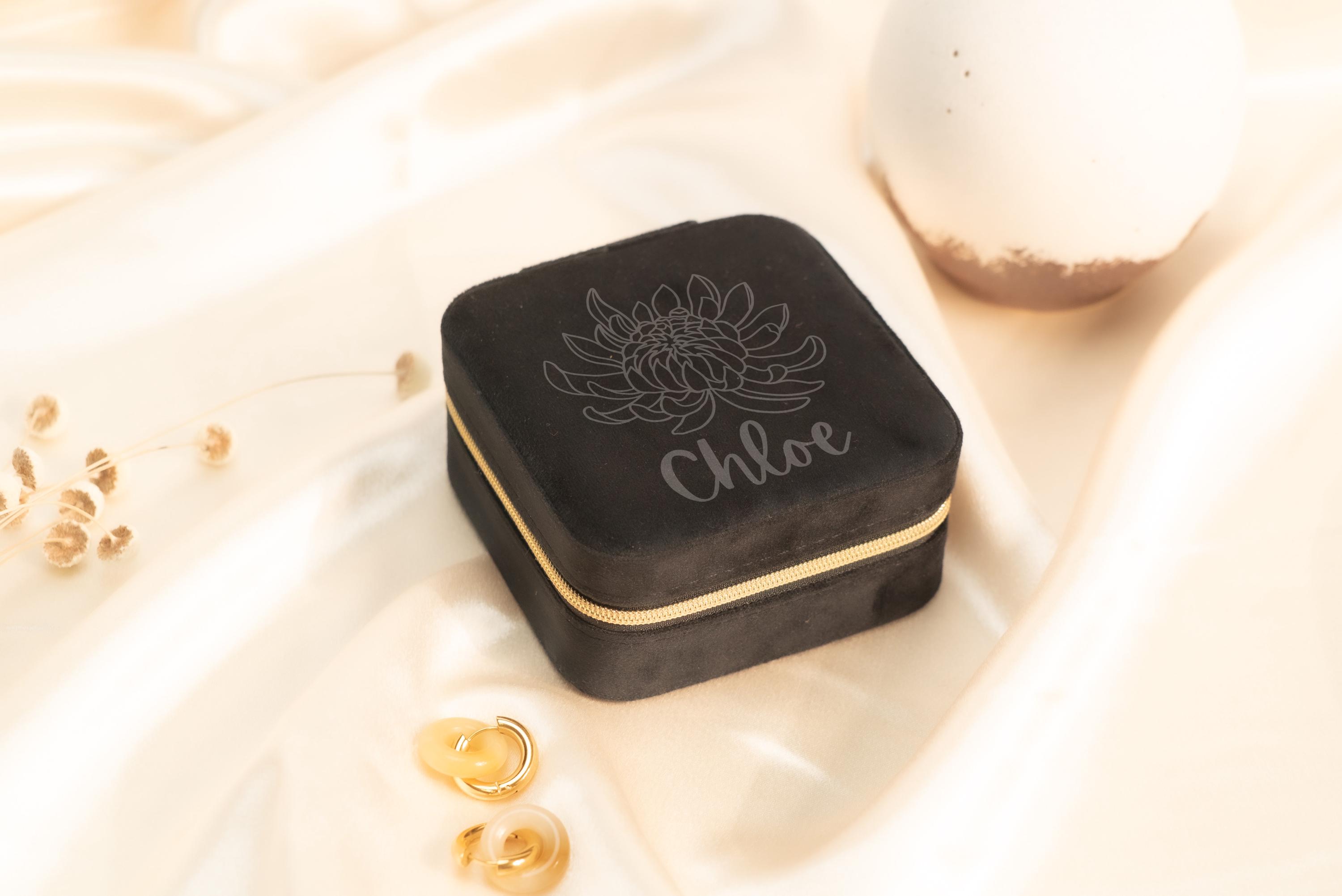 Custom Birth Flower Jewelry Box, Velvet Square Jewelry Storage ...
